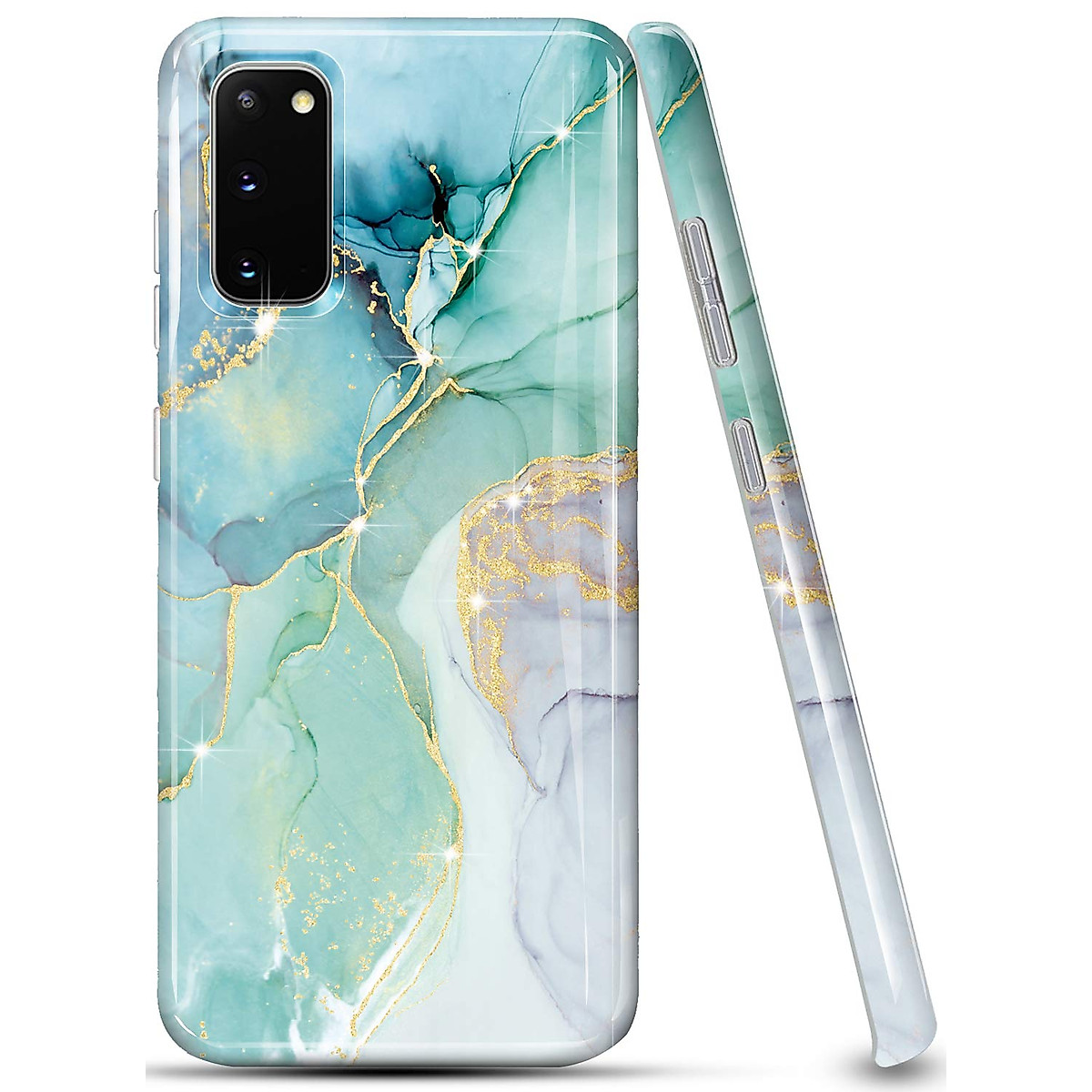 luolnh Galaxy S20 Marble Case - Shockproof Soft Silicone TPU Bumper Cover - Mint