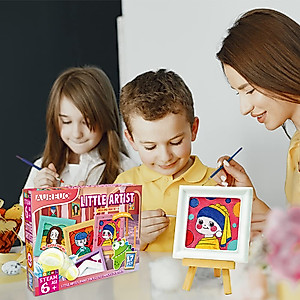 AUREUO Ceramic Mold Painting Kit for Kids - Little Artist - Arts & Crafts DIY Plaster to Paint, 3 Predrawn Mini Canvas & Easel, Acrylic Paint Set & Brush Toy Gift