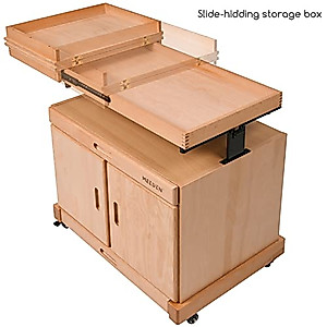 MEEDEN Artist Taboret Rolling Cart, Solid Beech Wood Artist Storage Cart on Wheels with Lifting Desktop, Art Cart on 4 Lockable Wheels for Painting Supplies, Up to 11 Different Storage Units