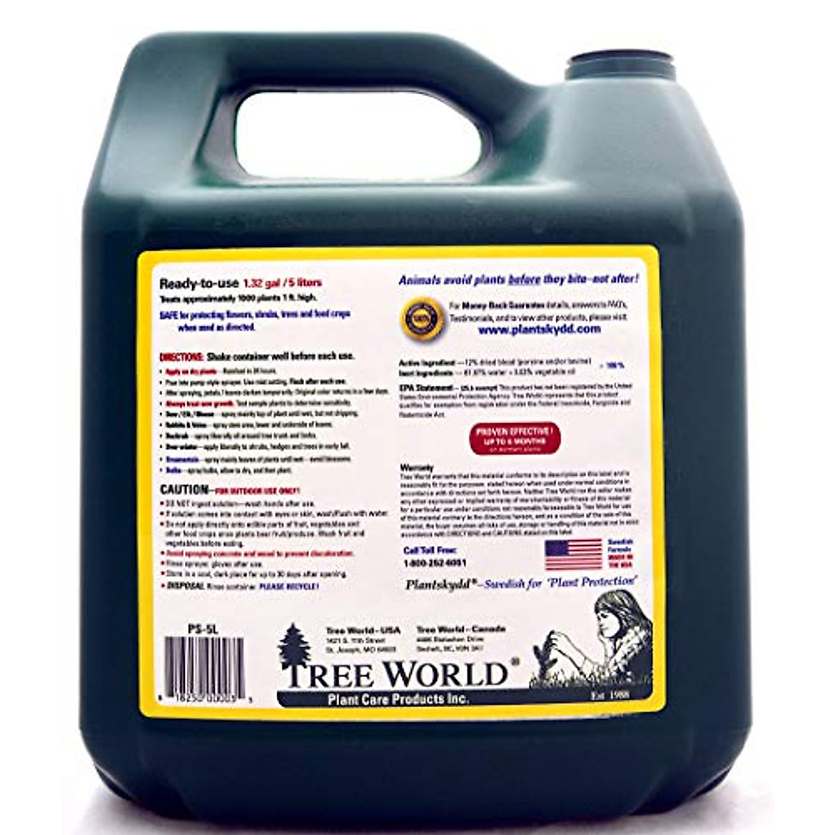 Plantskydd Animal Repellent - Repels Deer, Rabbits, Elk, Moose, Hares, Voles, Squirrels, Chipmunks and Other Herbivores; Ready to Use Liquid - 1.3 Gallon Jug (PS-5L)