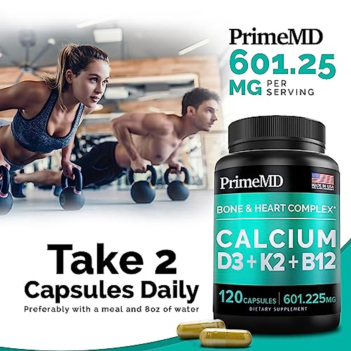 4-in-1 Calcium Supplements for Women & Men - Calcium 600mg with Vitamin D3 K2 B12 - Vitamin D3 K2 5000 IU Supplement for Heart, Bone & Immune Support - Gluten-Free, Non-GMO, Vegan Friendly (120 count)
