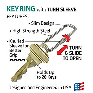 Lucky Line 2” Rectangular Key Ring with Turn Twist Sleeve Closure (70201), Silver
