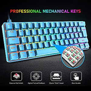 SELORSS Mini 60% Wired Mechanical Gaming Keyboard,22 RGB Chroma Backlit, Compact 62 Full Anti-ghosting Keys, USB C Cable,Replaceable Keycaps,Linear Switch for Gamer/Typist/Xbox/PC/Win/Mac(Blue)