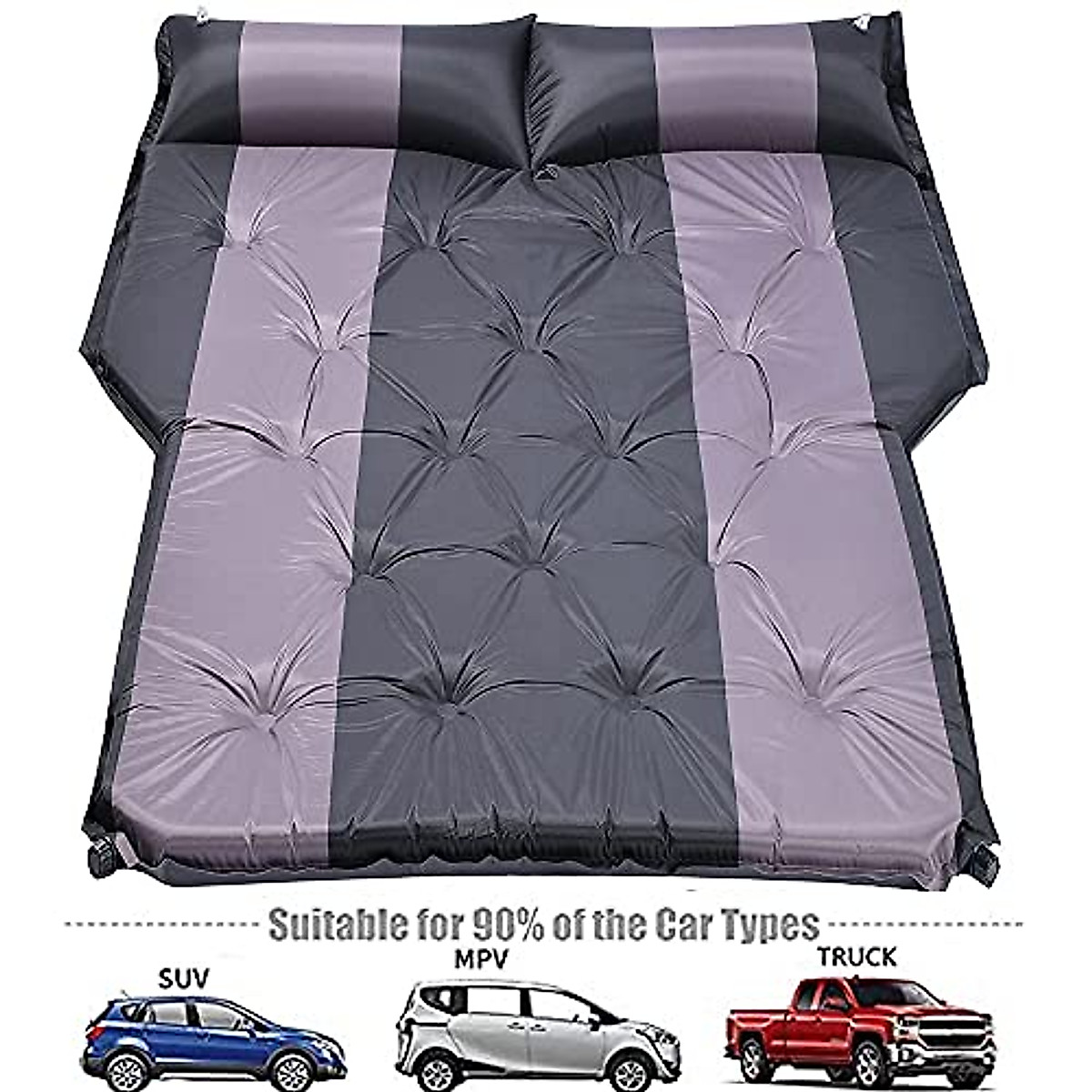 Lohang Thickened and Double-Sided SUV Air Mattress Outdoor Car Travel Air Bed Multi-Function Self Inflatable Sleeping Pad with Pump Portable Camping Mattress for Family, Suv Mattress02 Dark Grey