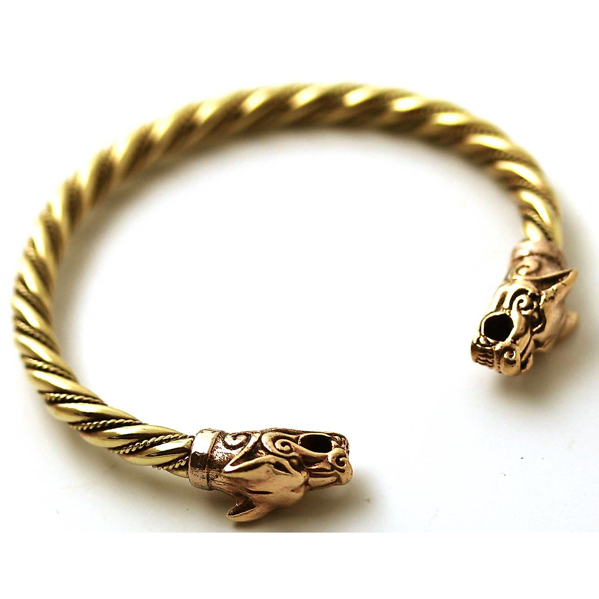 LynnAround Bronze Norse Nordic Viking Fenrir Wolf Head Twisted Cable Bangle Cuff Bracelet Arm Ring Pagan Jewelry (8 Inches)