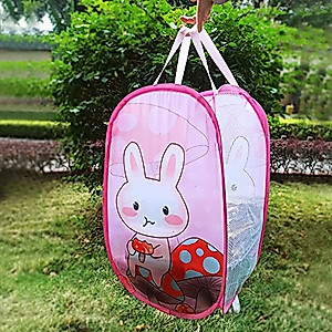 WEI LONG Mesh Popup Hamper-Foldable Lightweight Basket for Washing-Durable Clothing Storage for Kids Room,Students College Dorm,Home,Travel & Camping-Pop-up Clothes Hamper (Pink Kitty Cat)