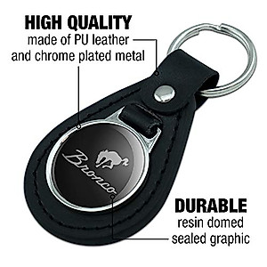 Black Leather Ford Bronco Chrome Logo Keychain