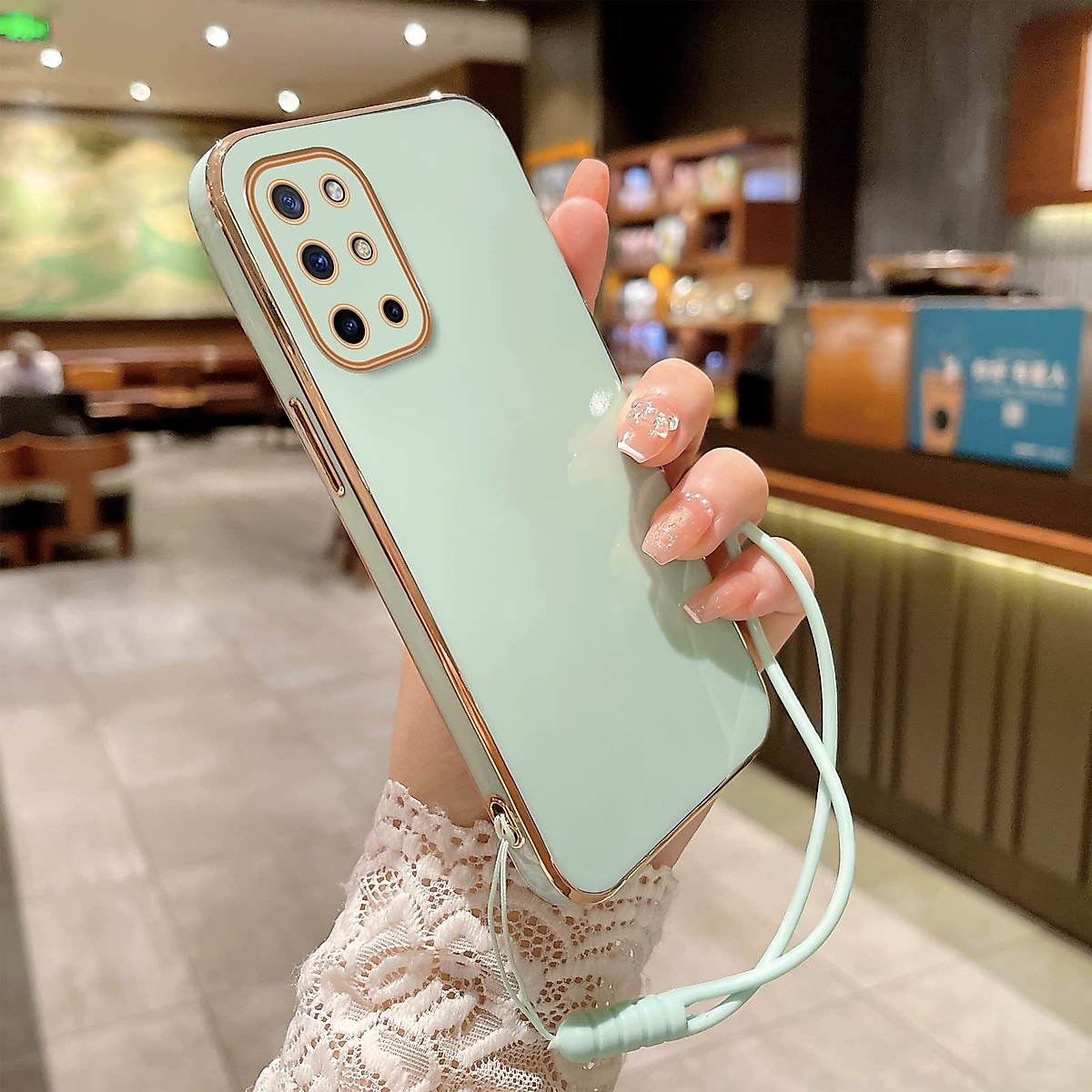 KuDiNi for Oneplus 8T Case, Oneplus 8T 5g Phone Case for Women Girls Electroplating Luxury Bling Aesthetic Trendy Pretty, Full Camera Soft TPU Protection Shockproof Cover for Oneplus 8T (Mint Green)