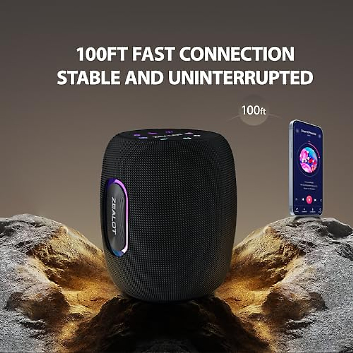 ZEALOT Bluetooth Speakers,360° Surround 75W Portable IP67 Wireless Bass Boost Speakers with Subwoofer,Bluetooth 5.2 Stereo Dual Pairing Speakers,Lights,50H Playtime for Home,Party,Gift