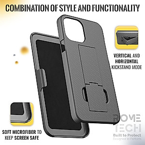 for Apple iPhone 12 Pro /12 Case with Belt Clip Holster, Kickstand Slim Cover Phone Case - Black