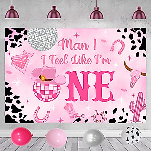 kreat4joy Disco Cowgirl 1st Birthday Decorations, Man I Feel Like I'M One Party Decorations Backdrop, Western Hot Pink Balloons Garland Arch Number 1 Foil Balloon One High Chair Banner for First Rodeo