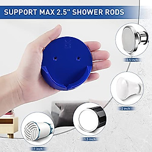Shower Curtain Rod Holder for Wall – Adhesive Bathroom Tension Rod Retainer with Wide Bracket Include Strong Tapes for No Drilling Quick Mount and 304 Screws for Permanent Installation (Royal Blue)
