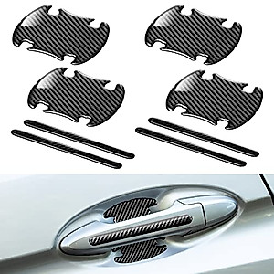 Spurtar 8pcs Car Door Handle Scratch Protector 3D Carbon Fiber Texture Paint Scratch Protector Sticker Car Door Handle Cover Non-Marking Door Cup Protection Universal for Automotive SUV Trunk (Black)
