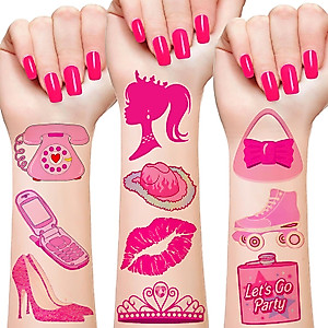 Pink Temporary Tattoos Hot Pink Princess Birthday Party Decorations Favors Pink Tattoos for Kids Girls Woman Adult Pink Birthday Party Supplies