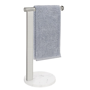 Siyzda Hand Towel Holder Stand for Bathroom, L- Shaped Standing Hand Towel Rack, Towel Bar Kitchen Vanity Countertop Organizer, SUS304 Stainless Steel Material (Marble Base, Brushed Nickel)