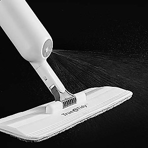 True & Tidy® SPRAY-250 Multi-Surface Spray Mop with Refillable Water Bottle for Floor Cleaning, Works on Wood, Tile, Marble etc, Use Any Cleaning Solution, Machine Washable Microfiber Mop Pads, White
