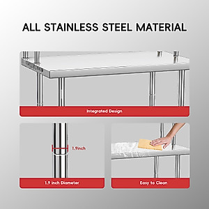 Garvee Stainless Steel Table with Overshelves, 36" X 24" Commercial Work Table with 36" X 12" Shelf, Metal Kitchen Prep Table & Shelving Combo