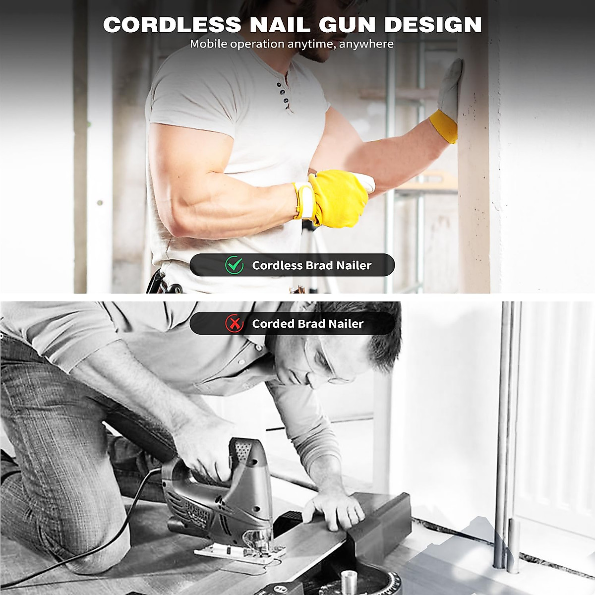 Dextra Cordless Electric Nail Gun 20V, 18 Gauge 2 in 1 Cordless Nail Gun/Staple Gun, Battery Powered with 2.0Ah, Fast Charger,Brushless Motor,Staples and Nails for Trim,Carpenter,Upholstery