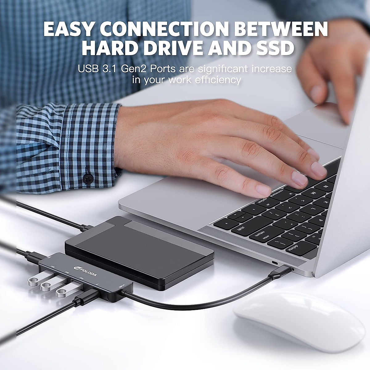 USB C Hub 3.1 Gen2 10Gbps Adapter, FOLODA 3.2 Gen2/USB 3.1 Gen2 USB C Hub with 3*Type-A, 1*Type C 10Gbps Ports (7.5W Charge) and 1*USB-C 100W Power Delivery, Super Speed Data Transfer Docking Station