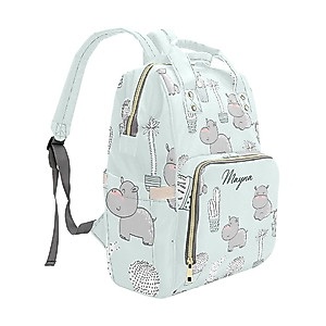 SunFancy Personalized Cactus and Hippos Diaper Backpack with Name Text Large Capacity Custom Multi-Function Bag Unisex Travel Backpack for Mom Dad Boy Girl, 10.83 in L x 6.69 in W x 15 in H, Option
