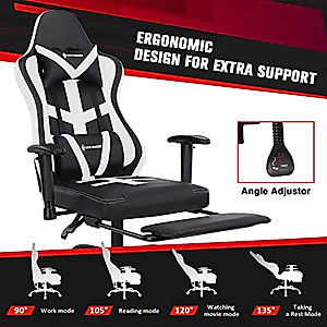 Gaming Chair Massage with Footrest Gamer Chair Ergonomic Gaming Chair for Adults Video Game Chair with Headrest and Massage Lumbar Support Gaming Chair Adjustable Swivel