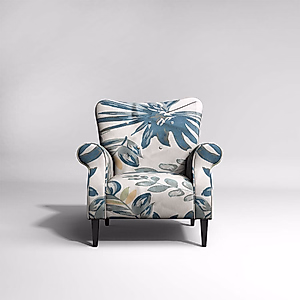 WK Home Mid- Century Linen Wingback Rolled Armchair for Living Room, Bedroom, Home Office, Study, Pattens Blue