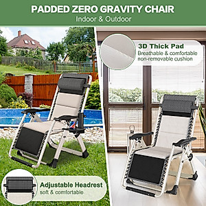 Barbella Zero Gravity Chair Reclining Lounge Chair Patio Chairs, Adjustable Lawn Recliner Folding Lounge Recliners with Removable Cushion, Headrest & Cup Holder, Reclining Chair for Indoor and Outdoor