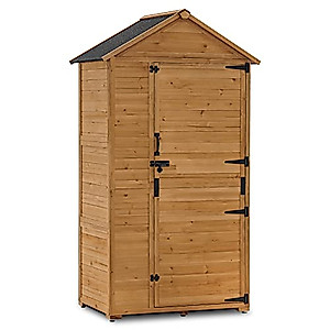 MCombo Large Outdoor Storage Cabinet with 3 Shelves, Oversize Outside Tool Storage Shed with Lock, Tall Garden Shed with Floor for Backyard and Patio (39.4x25.2x80.3 inch) 1998 (Natural)