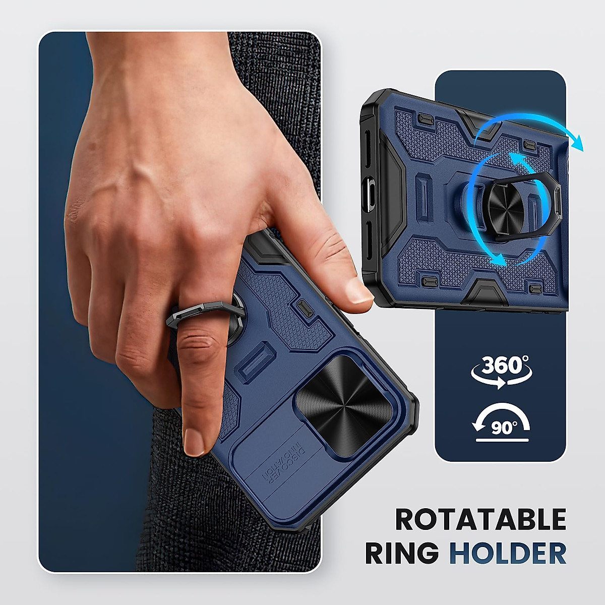 NULETO for iPhone 13 Pro Max & iPhone 12 Pro Max Case: iPhone 13 Pro Max & iPhone 12 Pro Max Case with Stand & Camera Cover - Protective Case Built-in 360° Rotate Ring Kickstand Shockproof - Blue