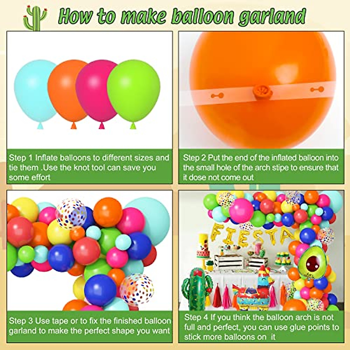 Amandir Fiesta Mexican Party Decorations 115Pcs Fiesta Balloon Garland Arch Kit Fiesta Party Banner Cactus Llama Avocado Foil Balloons Cinco De Mayo Taco Coco Baby Shower Birthday Carnival Party Decor