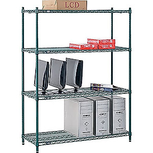 Nexel 4 Tier Wire Shelving Starter, 48W x 12" D x 54" H, Green Epoxy Finish
