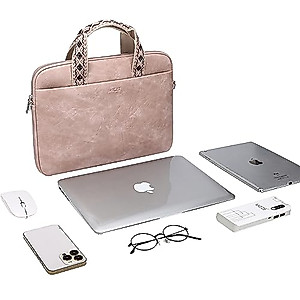 INICAT Faux Leather Laptop Bag for Women,Large Capacity Computer Tote Bag Laptop Carrying Case fits for 14 inches Laptop(Brown-Check)