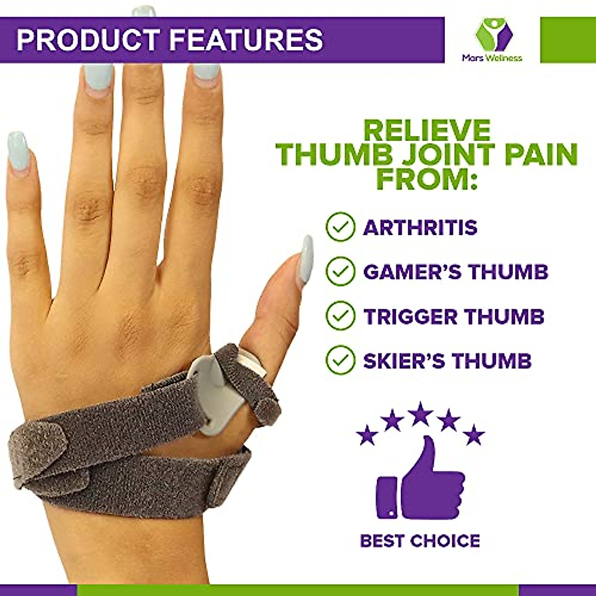 MARS WELLNESS CMC Joint Thumb Arthritis Brace - Restriction Thumb Support Brace Stabilizing Splint for Osteoarthritis and arthritis thumb splint - Medium - Right Hand
