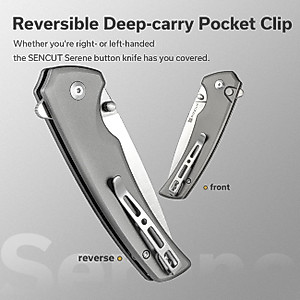 SENCUT Button Lock Pocket Knife for EDC, Serene Folding Knife, Thumb Stud & Flipper Opener, Aluminum Handle with 3.48" D2 Black Stonewashed Blade for Outdoor, Camping, Hunting S21022B-3 (Gray)