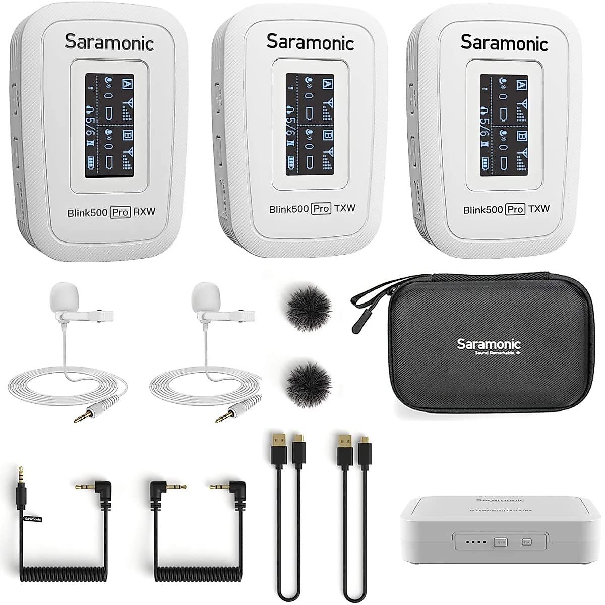 Saramonic Snow White Advanced 2.4 GHz 2-Person Wireless Clip-On Microphone System with Lavaliers for Cameras, Mobile Devices and More (Blink 500 Pro B2 Snow White) (BLINK500PROB2W)