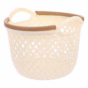 Luxshiny Small Plastic Laundry Hamper Portable Dirty Clothes Basket with Carry Handles for Clothes Bedroom Storage Organization Beige