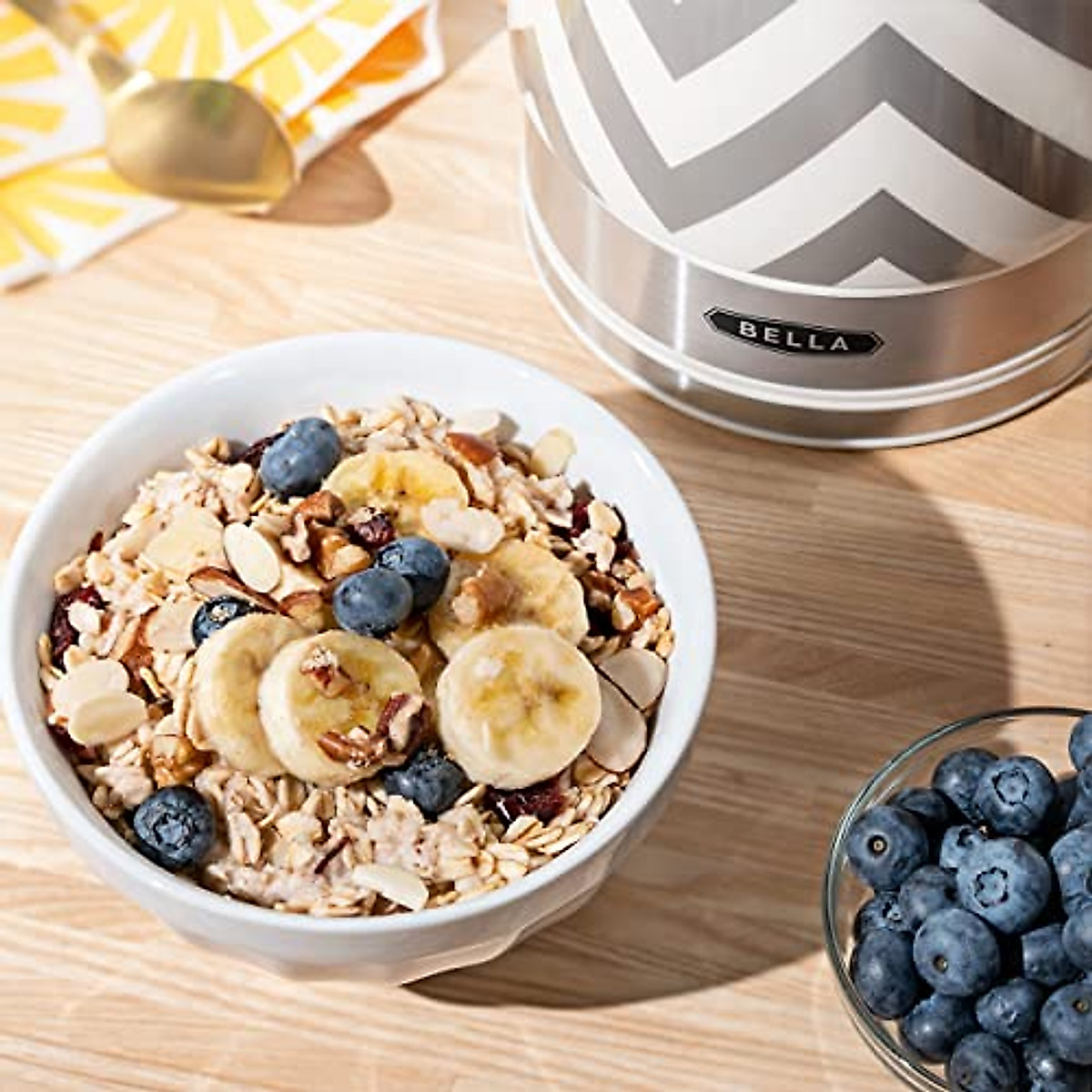 BELLA Electric Kettle & Tea Pot - Ceramic Water Heater with Detachable Swivel Base, Auto Shut Off & Boil Dry Protection, 1.5 Liter, Silver Chevron