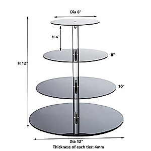 SinoAcrylic Cupcake Stand - 4 Tiers Round Cupcake Tower - Tiered Serving Dessert Cake Holder - Unique Black Exquisite Plate - Perfect for Wedding, Birthday, Party, Baby Shower and Xmas