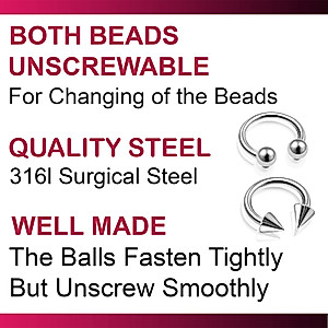 bodyjewellery 16g 16 gauge 1/2 Inch 12mm Surgical Steel eyebrow lip bars ear tragus horseshoe rings circular barbells ACHB Piercing 4Pcs