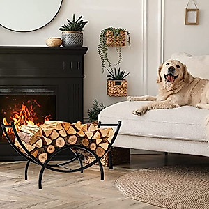 DOEWORKS Curved Heavy Duty Indoor/Outdoor Firewood Racks 40 Inches Log Rack Half Round for Wood Storage, Black