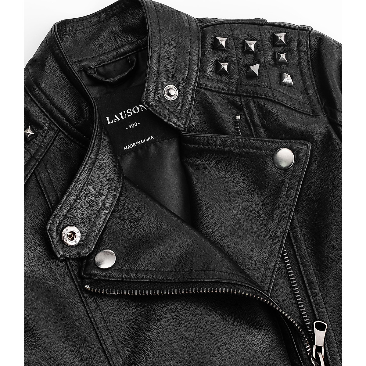 TLAENSON Boys Black Leather Jacket Studded Motorcycle Faux Leather Coat 4-5 Year Size 110