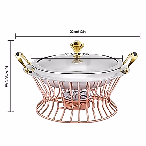 Round Stainless Steel Chafing Dish Buffet Catering Chafers Servers and Warmers with Glass & Lid Holder with Fuel Holder for Event Party Holiday Banquet