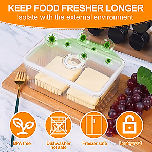 Cheese Container for Refrigerator, Cheese Grater with Container, Cheese Block Holder for Fridge, Sliced Cheese Keeper Food Storage Box for Butter Deli Meat Bacon Lunch Meat Cold Cuts Vegetable