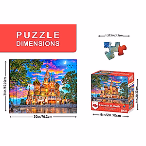 Majestic by Springbok - Sunset at Basil's - 1000 Piece Jigsaw Puzzle Illustration of St Basil's Cathedral at Sunset