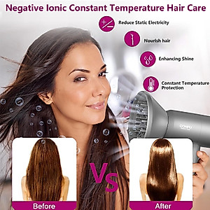 Hair Dryer with Diffuser, Professional Salon Negative Ions Blow Dryer Powerful 1600W for Fast Drying, 3 Heating & Infinity Speed, with Constant Temperature, No Hair Damage, Low Noise