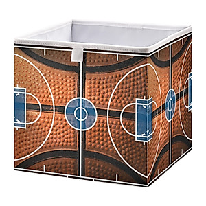 Emelivor Basketball Cube Storage Bin Collapsible Storage Bins Waterproof Toy Basket for Cube Organizer Bins for Nursery Toys Kids Books Closet Shelf Office - 11.02x11.02x11.02 IN