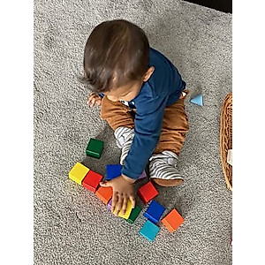 HABA Baby's First Basic Block Set - 12 Colorful Wooden Cubes (Made in Germany)