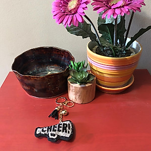 Popfizzy Bling Cheer Keychain for Girls and Women, Rhinestone Cheer Bag Charm, Cheerleader Gifts, Cheerleading Megaphone Backpack Key Chain