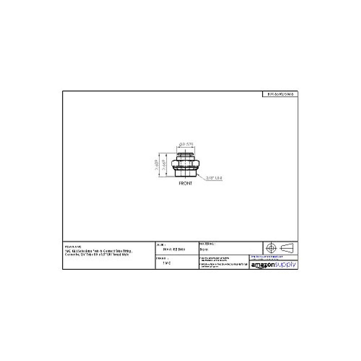 SMC KQ2H07-U03A Brass Push-to-Connect Tube Fitting, Adapter, 1/4" Tube OD x 3/8" UNI Thread Male