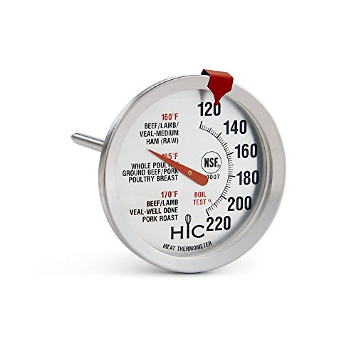 HIC Kitchen Oven Safe Meat Thermometer, Large 2-Inch Easy-Read Face, Durable Stainless Steel Stem, Accurate Temperature Reading, Perfect for Roasting and Grilling